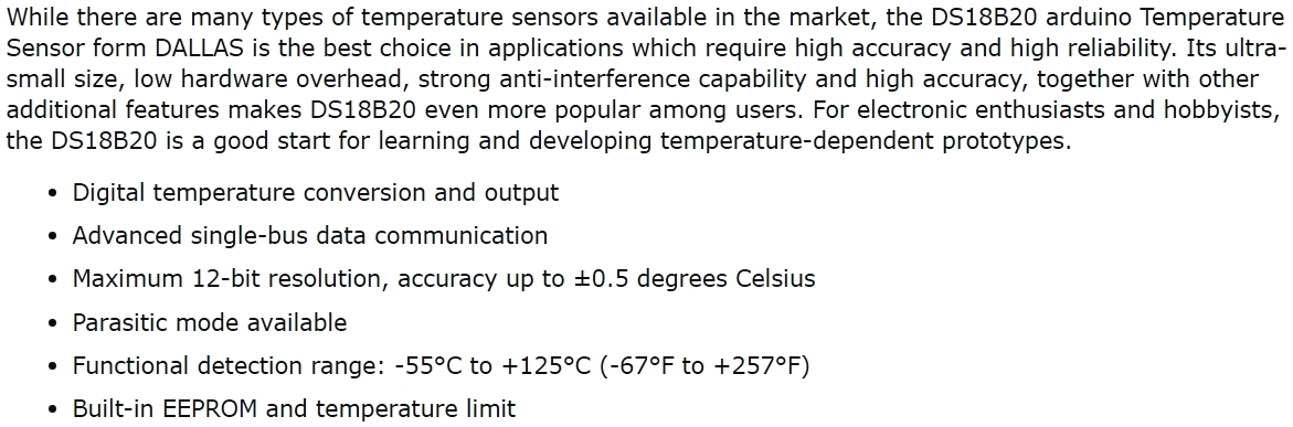 DFROBOT DS18B20 TEMPERATURE SENSOR FOR ARDUINO - DFR0024 מוצרי פיתוח לאלקטרוניקה סידרה : 44354